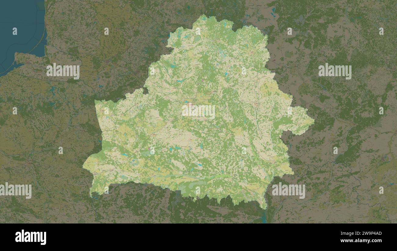 Belarus highlighted on a topographic, OSM Humanitarian style map Stock ...