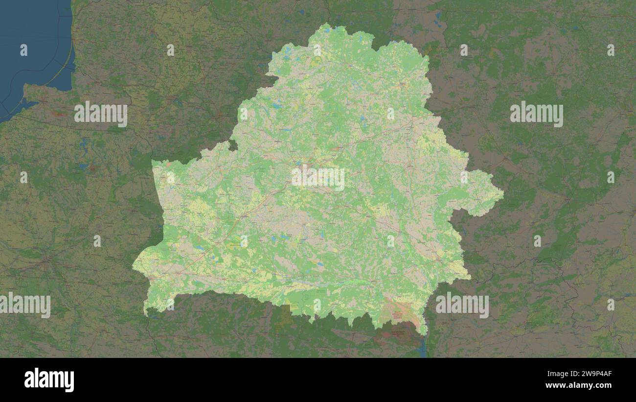 Belarus highlighted on a topographic, OSM standard style map Stock Photo - Alamy