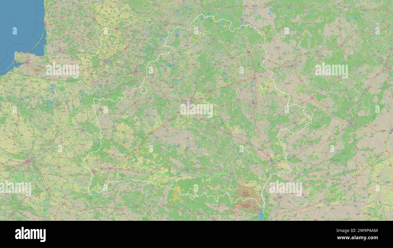 Belarus outlined on a topographic, OSM Germany style map Stock Photo - Alamy