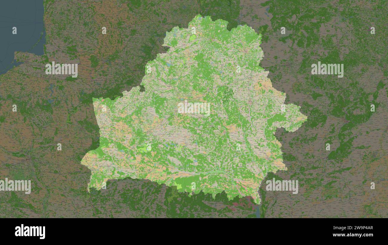 Belarus highlighted on a topographic, OSM France style map Stock Photo ...