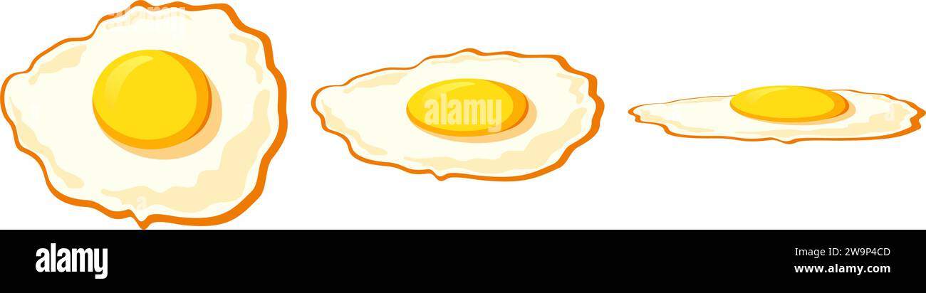 Chicken fried egg isolated on white in different positions. Fried egg icon in cartoon style ...