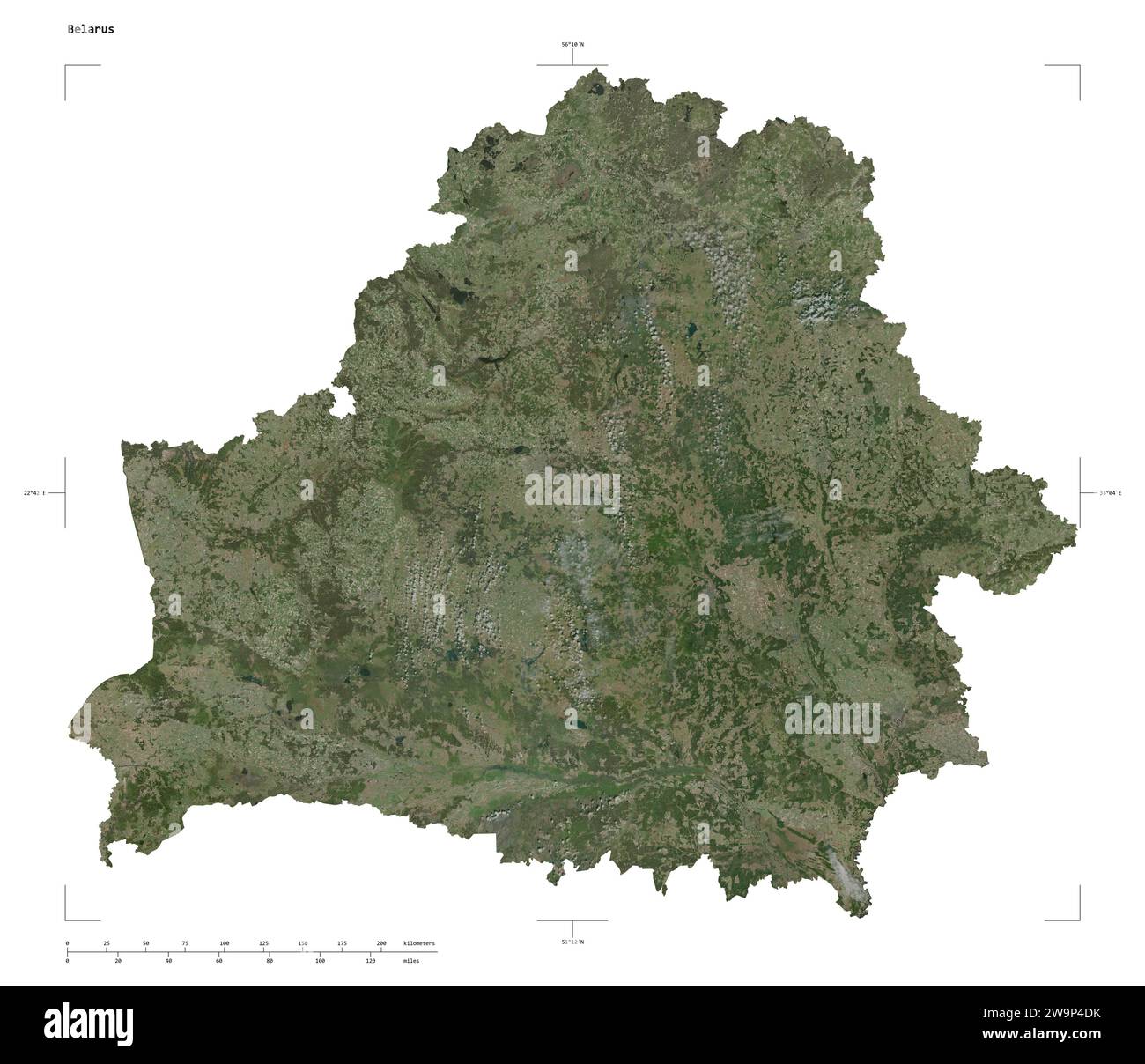 Shape of a high resolution satellite map of the Belarus, with distance ...