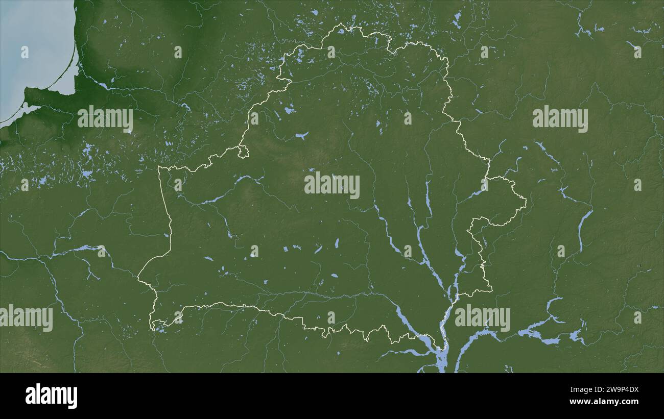 Belarus outlined on a Pale colored elevation map with lakes and rivers ...