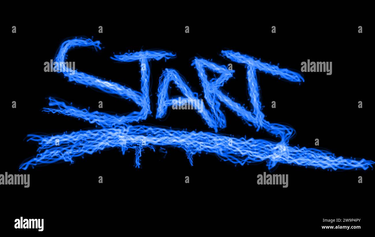 blue neon start sign Stock Photo - Alamy