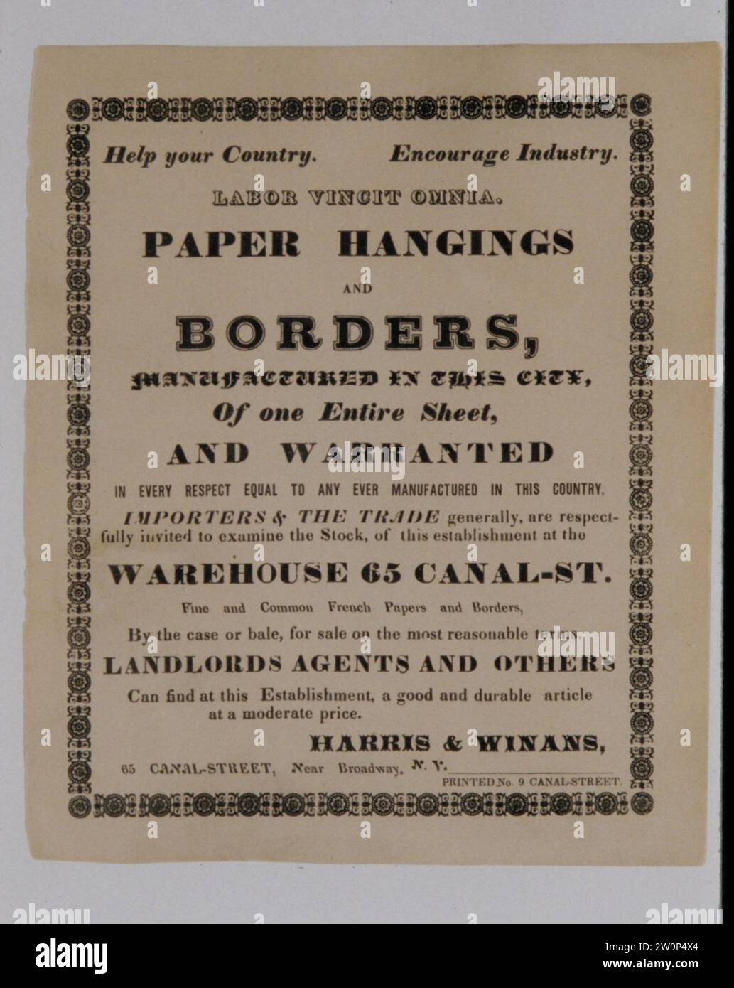 Help Your Country, Encourage Industry, Labor Vincit Omnia, Paper ...