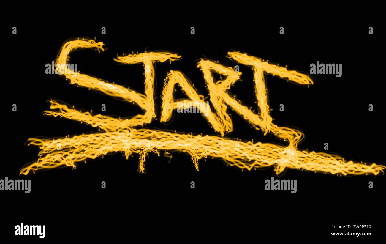 yellow neon start sign Stock Photo - Alamy
