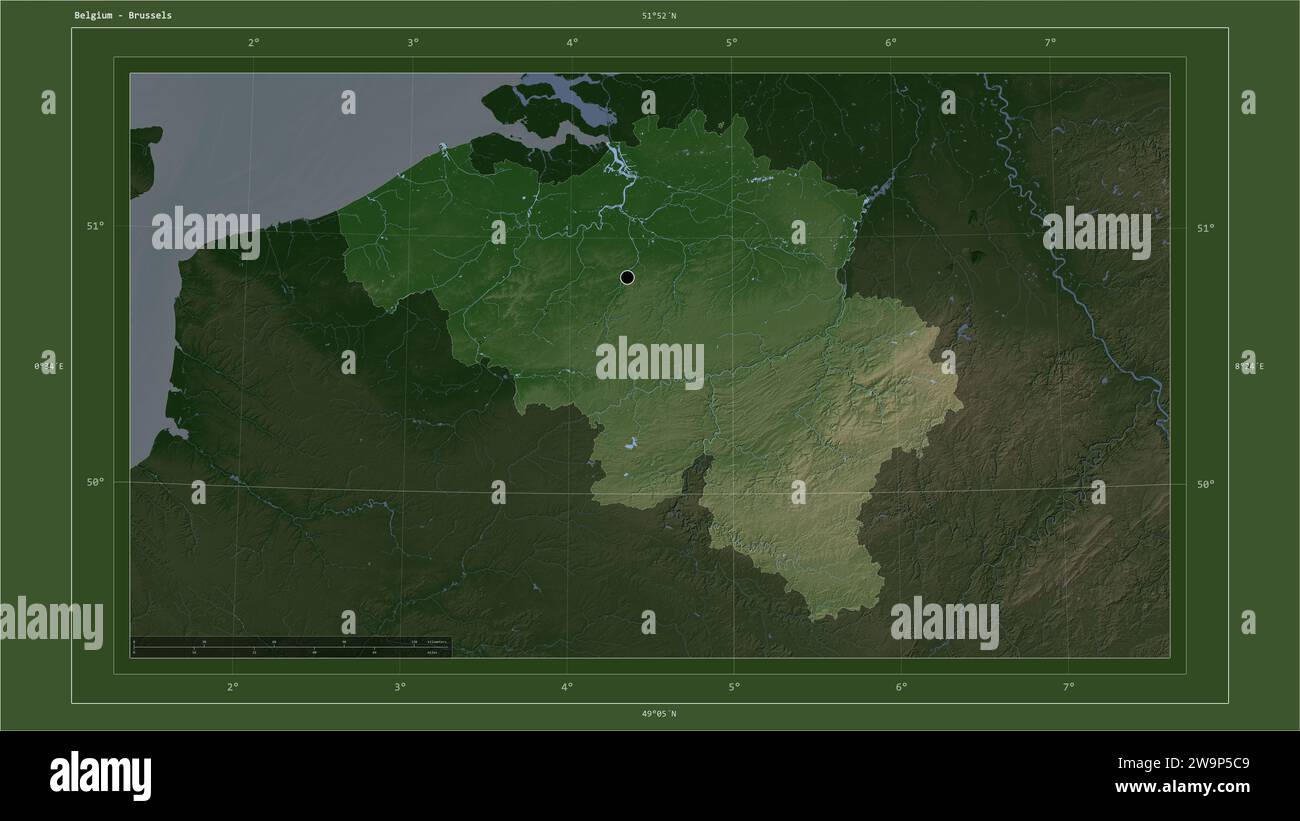 Belgium highlighted on a Pale colored elevation map with lakes and ...