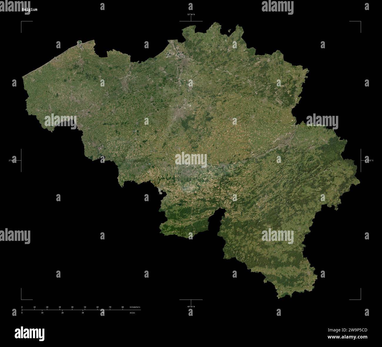 Shape of a low resolution satellite map of the Belgium, with distance ...