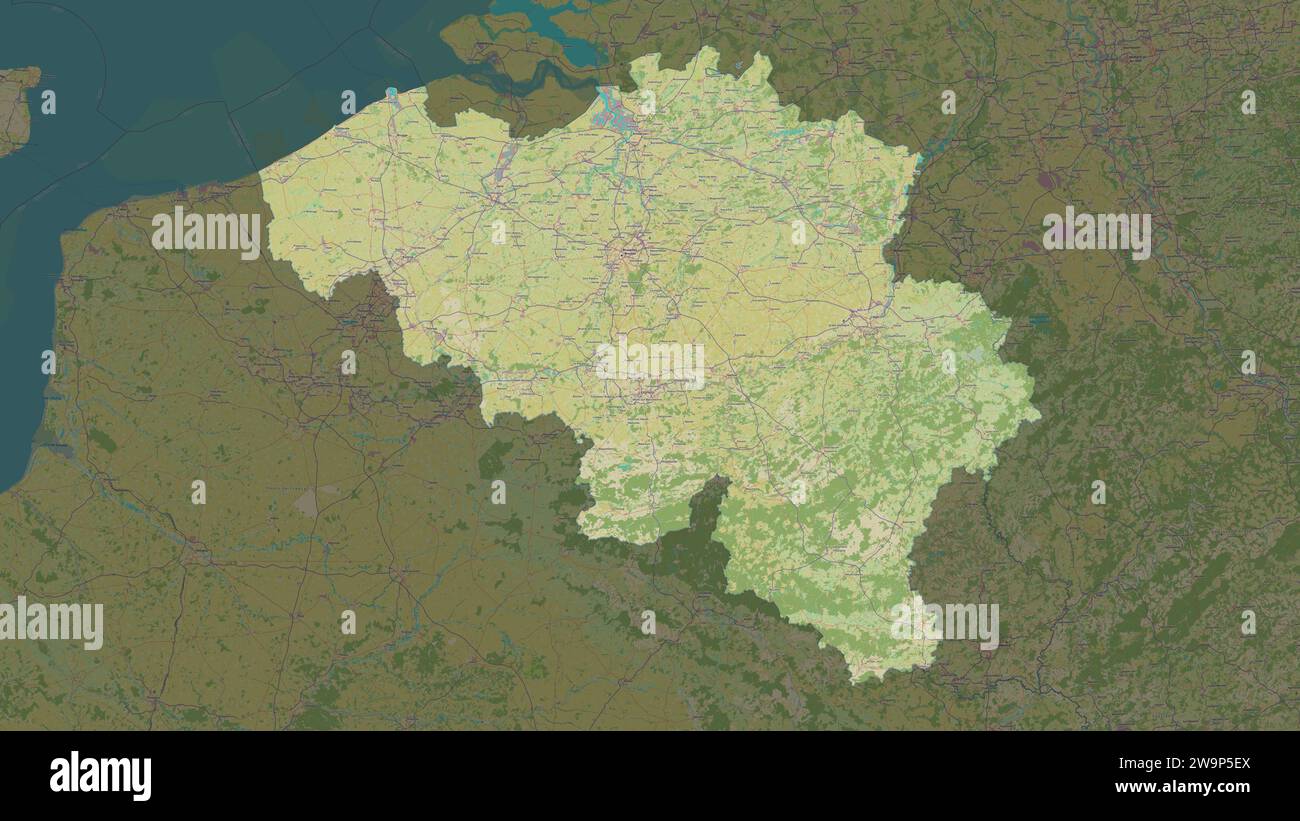 Belgium highlighted on a topographic, OSM Humanitarian style map Stock ...
