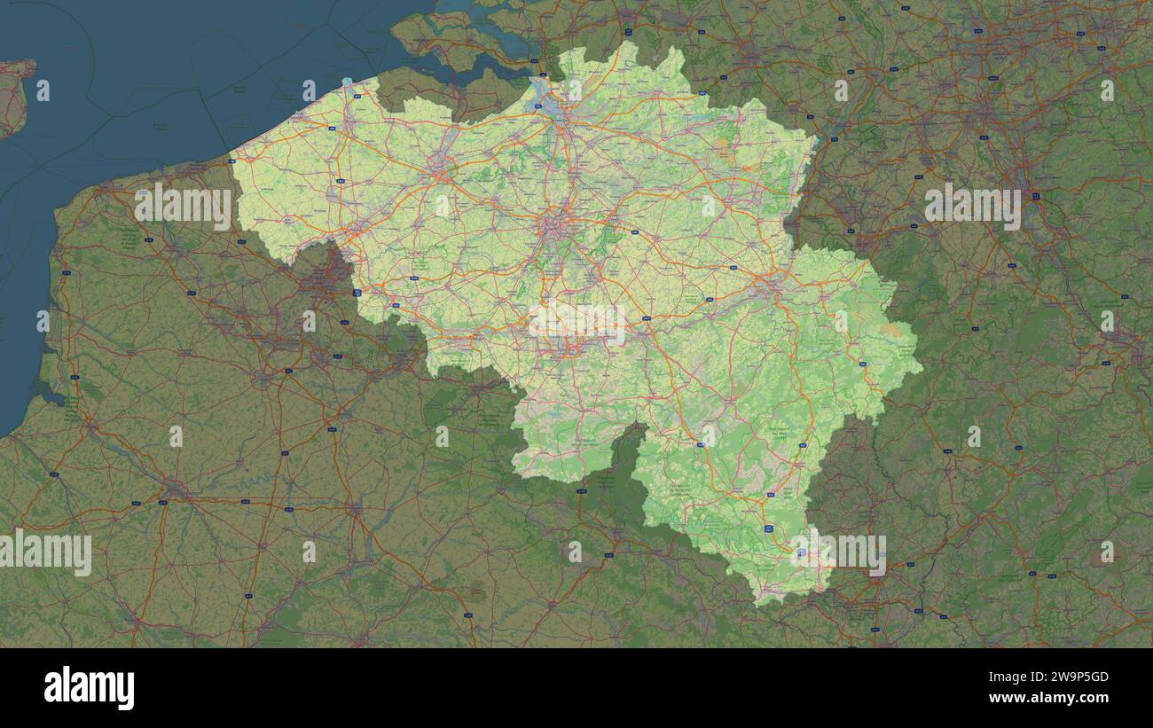 Belgium highlighted on a topographic, OSM Germany style map Stock Photo - Alamy