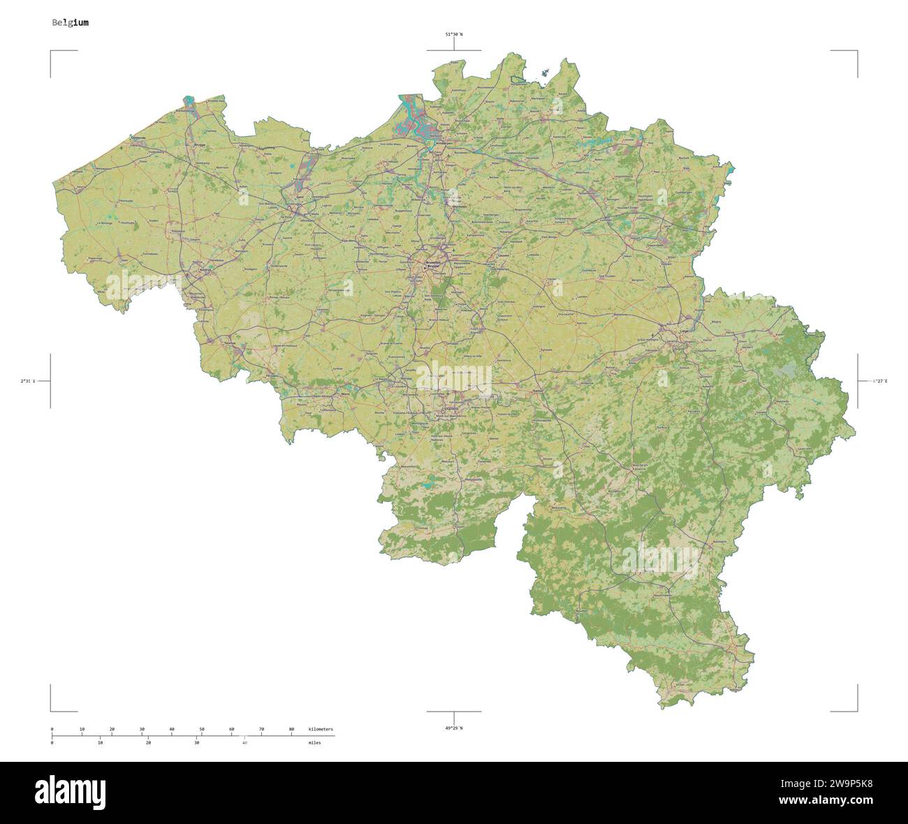 Shape of a topographic, OSM Humanitarian style map of the Belgium, with ...