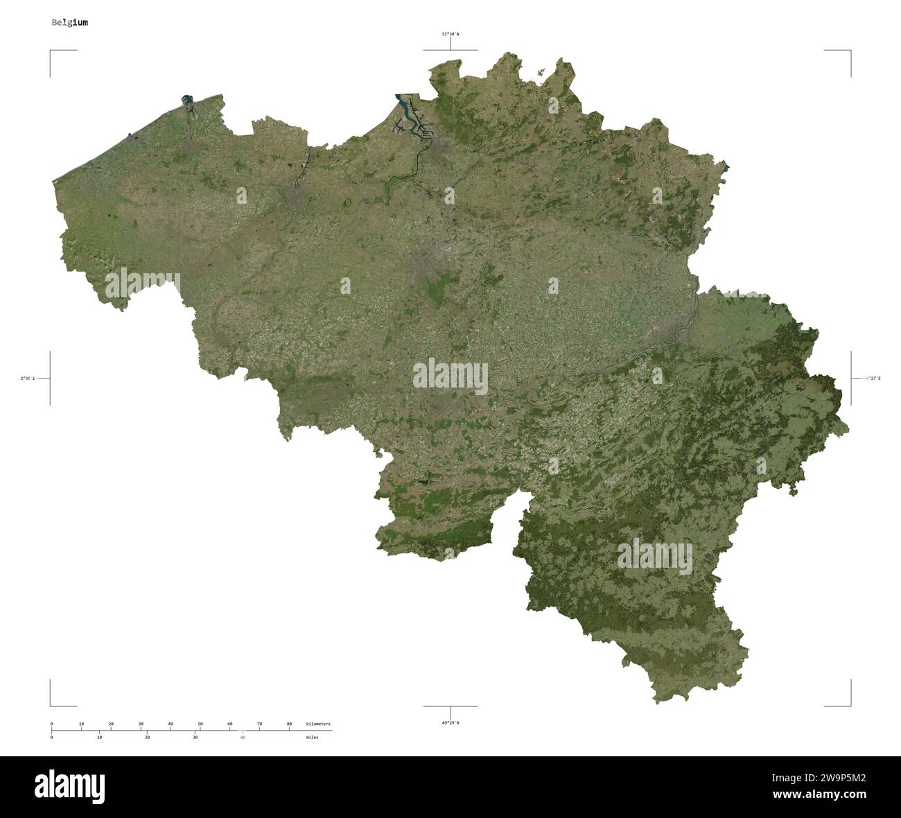 Shape of a high resolution satellite map of the Belgium, with distance ...