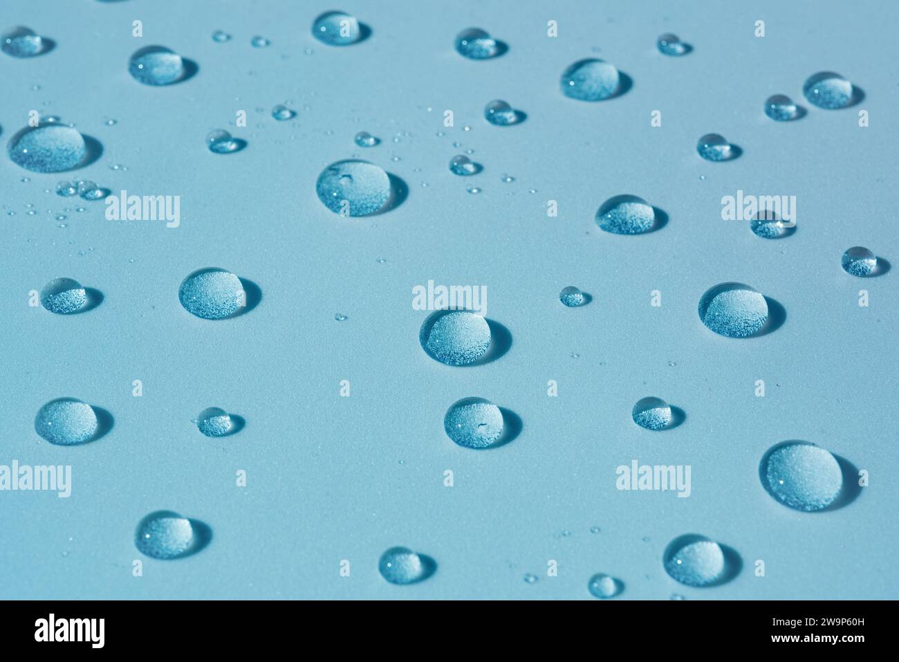 Water background with drops on blue surface, wet pattern Stock Photo ...
