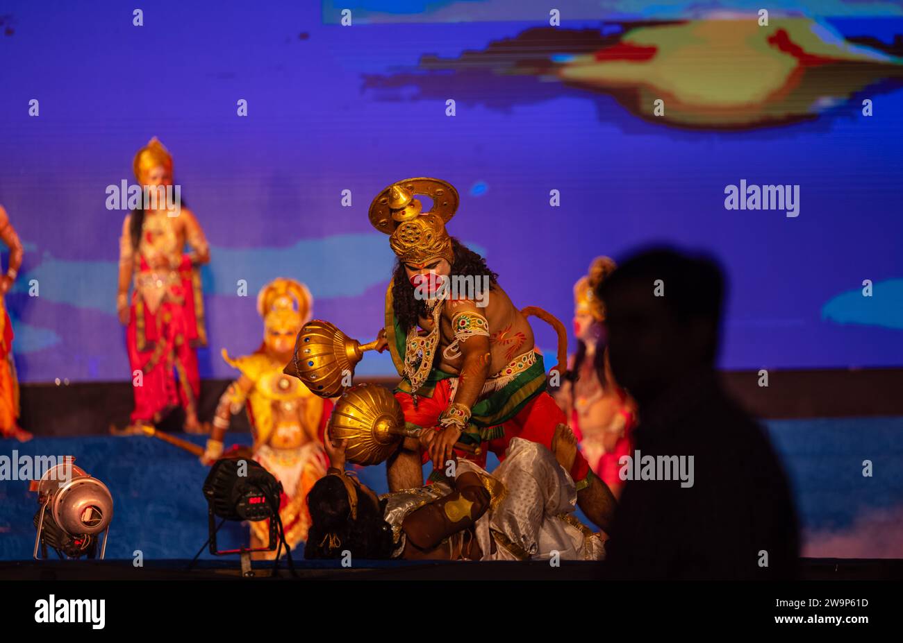 Portrait of a male artist playing character of hindu god ram and laxman ...