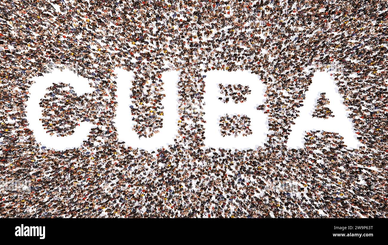 Concept or conceptual large community of people forming the word CUBA ...