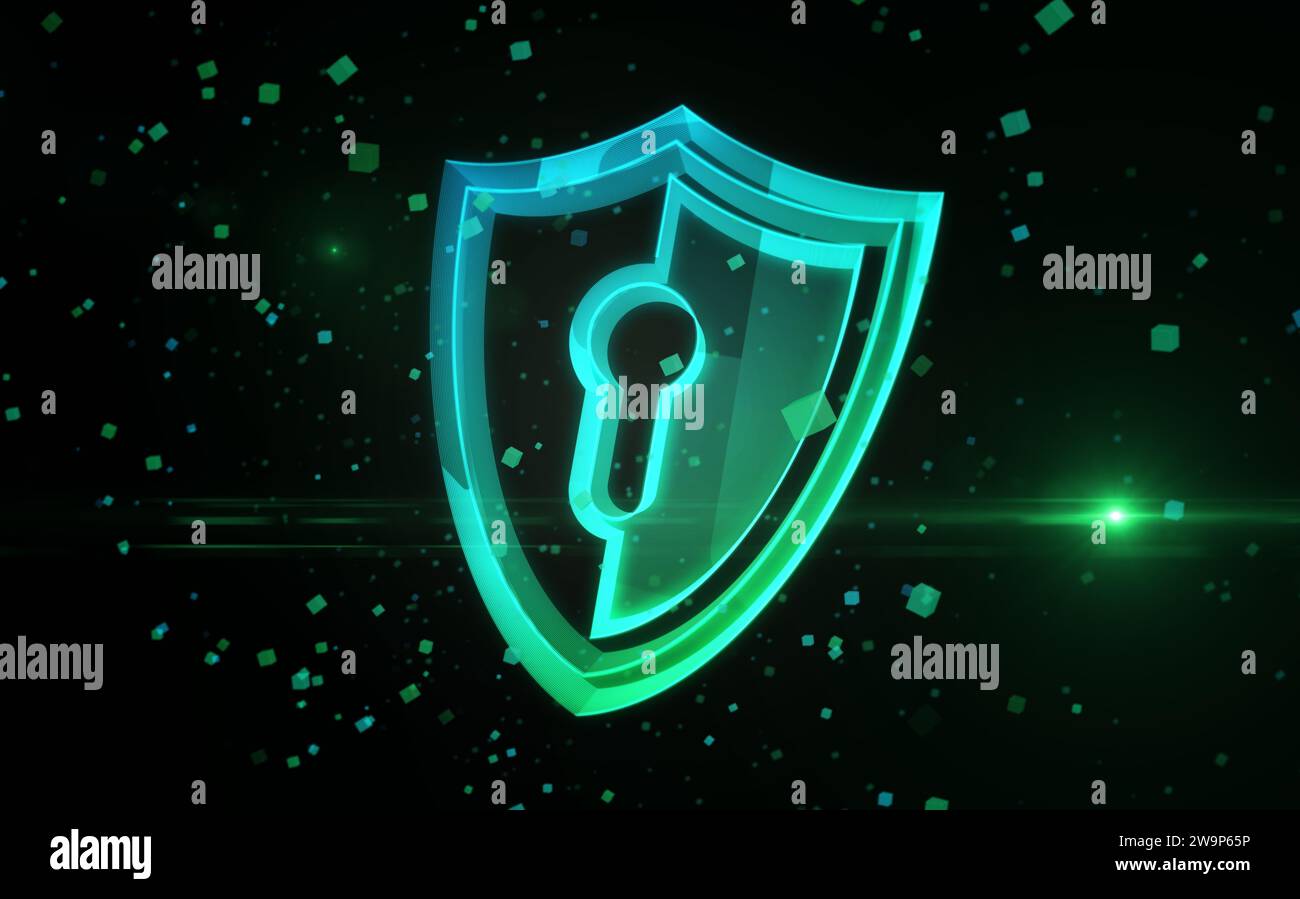 Cyber security computer protection with shield symbol digital abstract ...