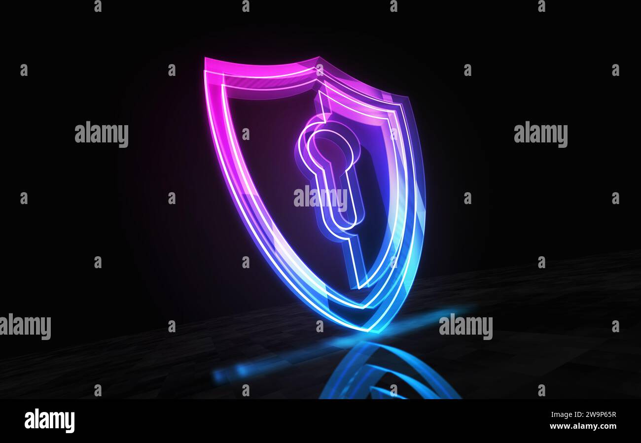 Cyber security computer protection with shield symbol digital abstract ...