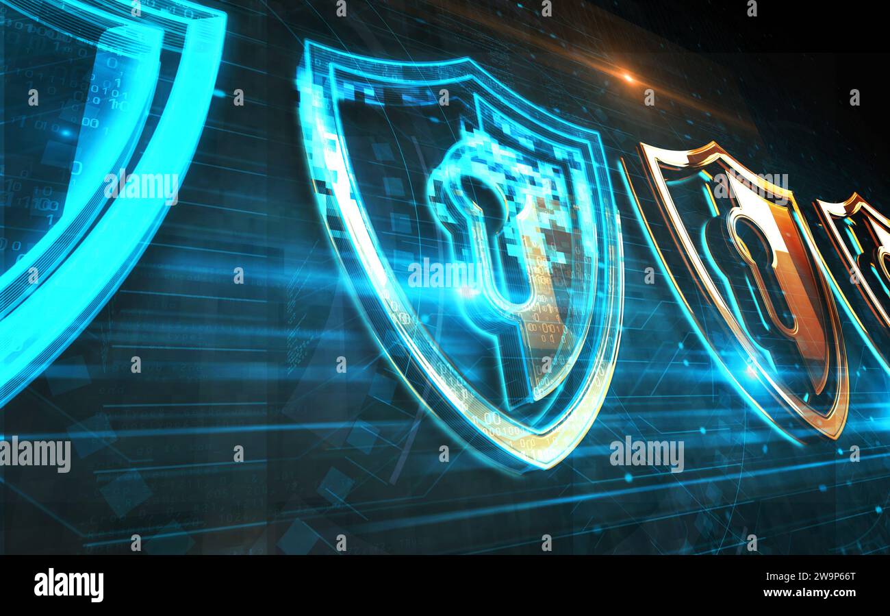 Cyber security computer protection with shield symbol digital concept ...