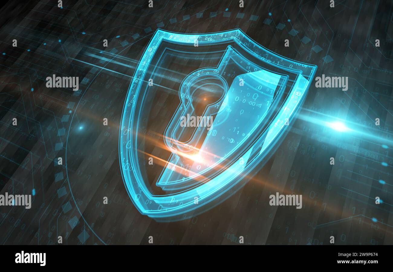 Cyber security computer protection with shield symbol digital concept ...