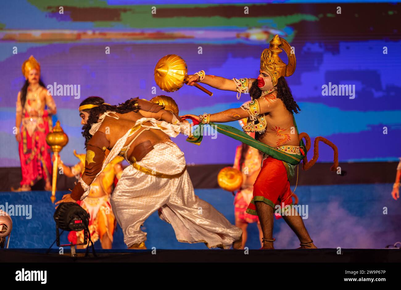 Portrait of a male artist playing character of hindu god ram and laxman ...