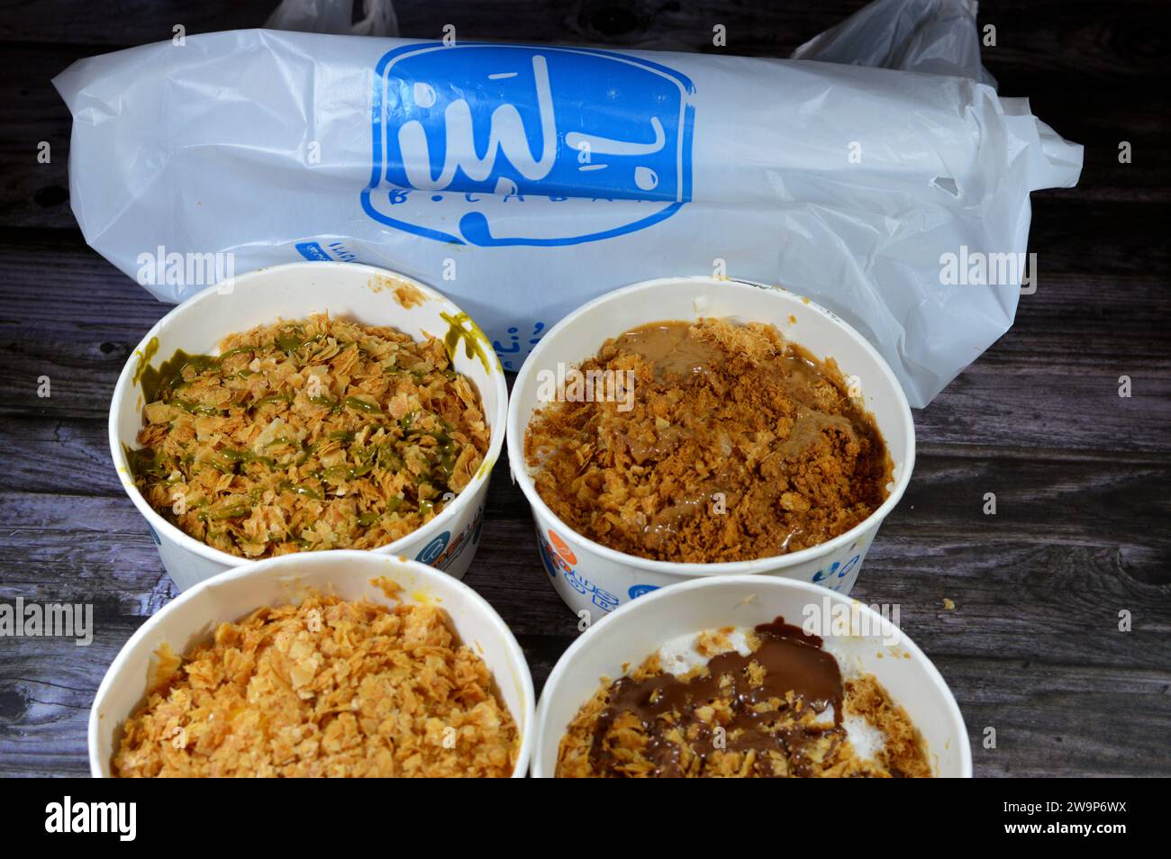 Cairo, Egypt, December 18 2023: Sweet Koshary from B.Laban made of ...