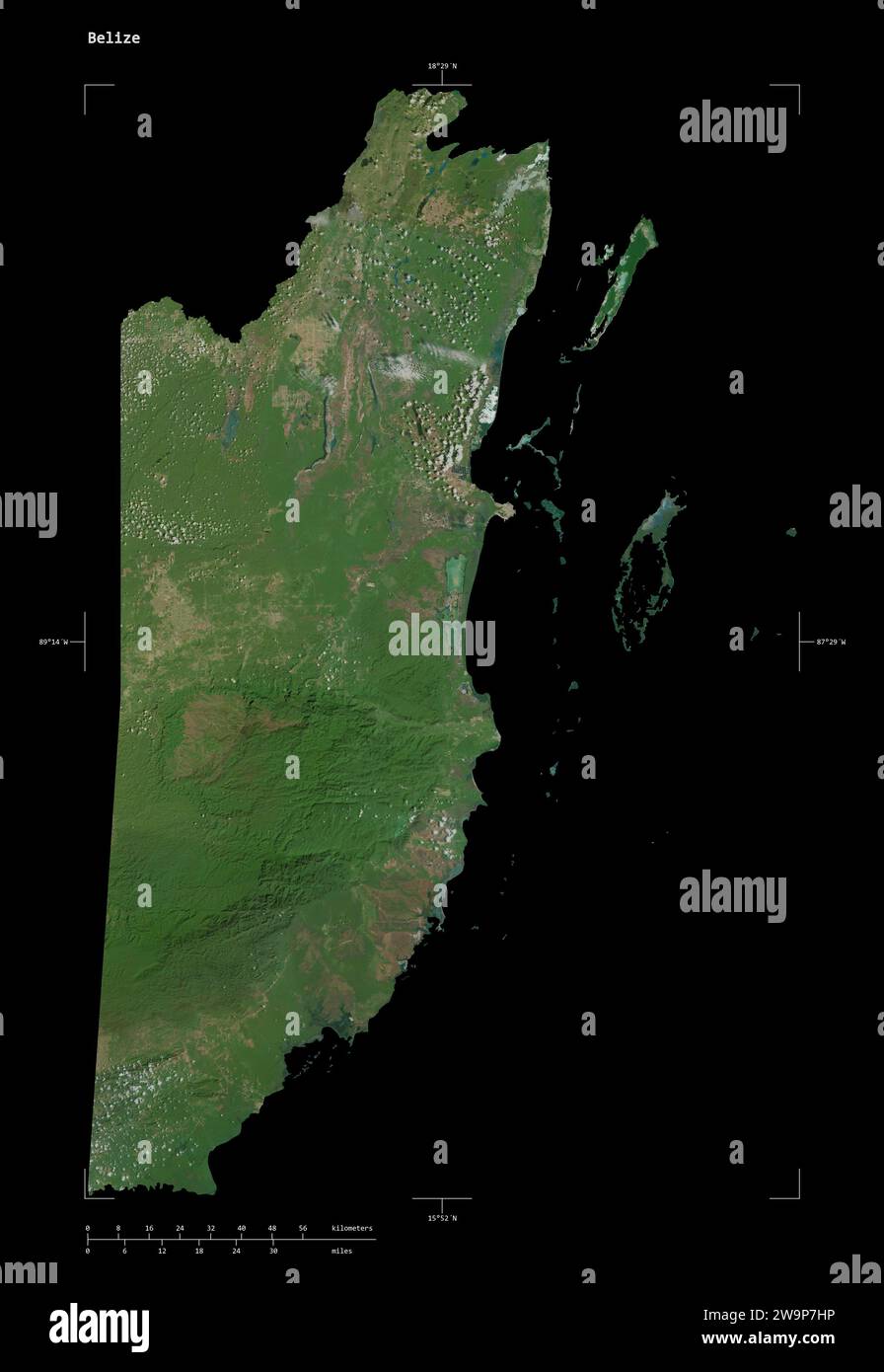 Shape of a high resolution satellite map of the Belize, with distance ...