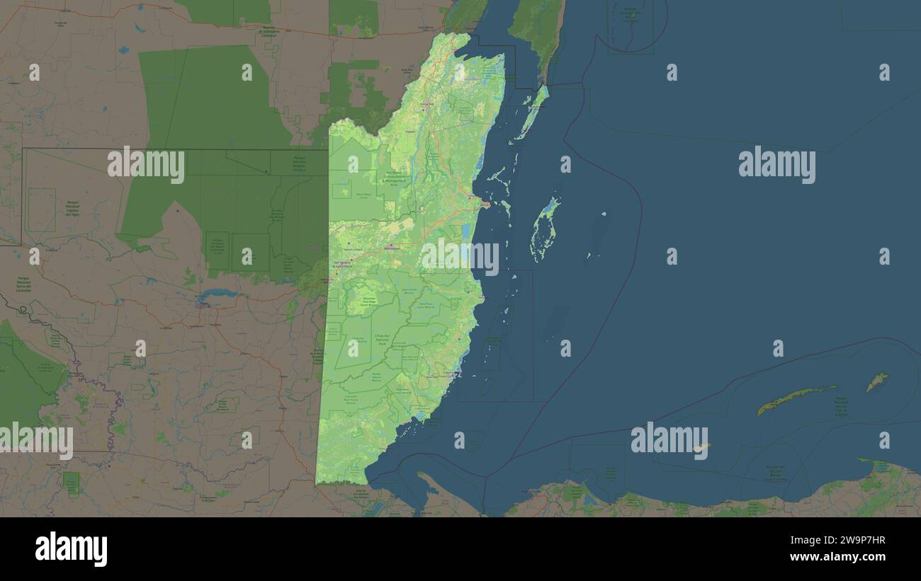 Belize highlighted on a topographic, OSM standard style map Stock Photo ...