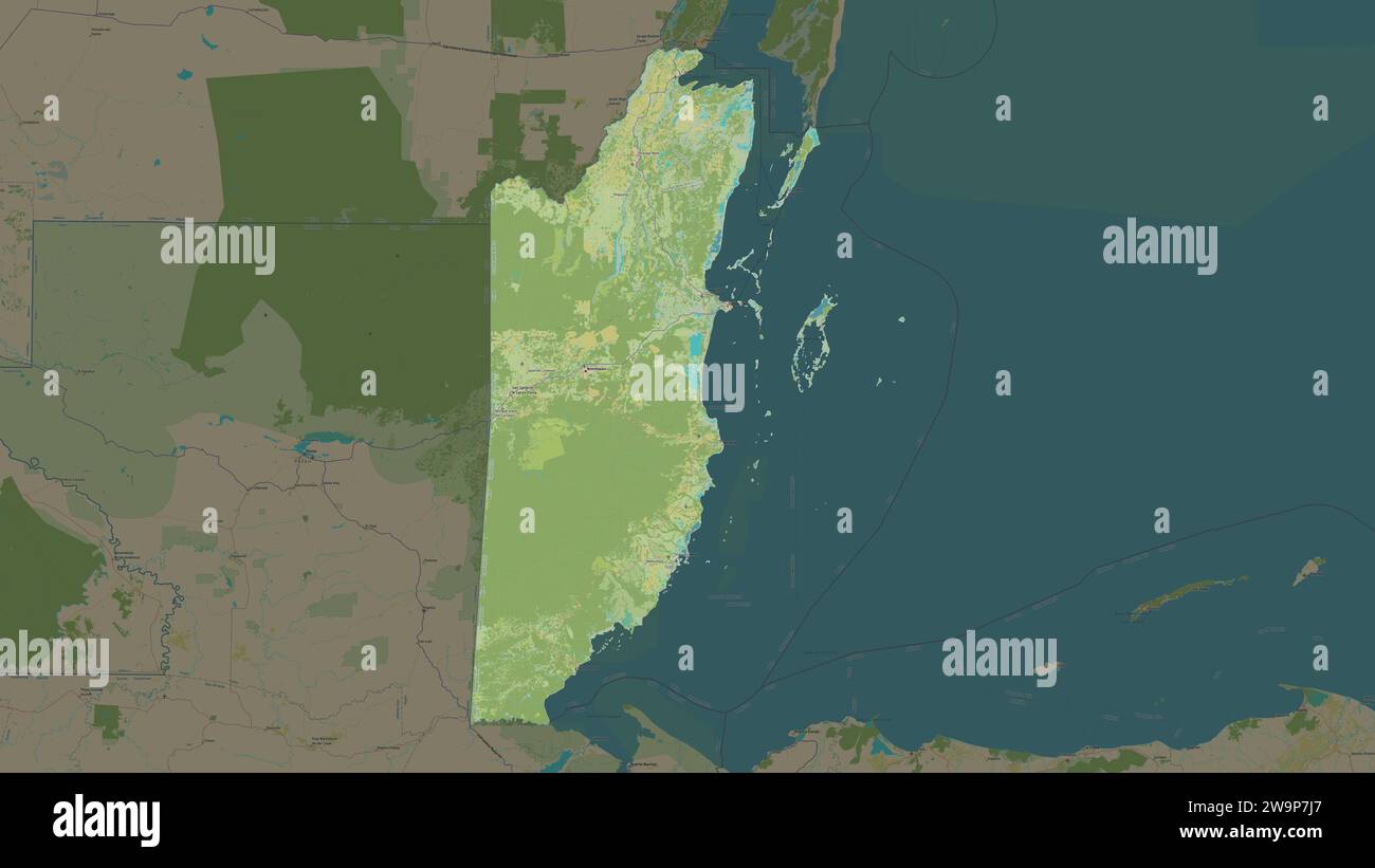 Belize highlighted on a topographic, OSM Humanitarian style map Stock ...