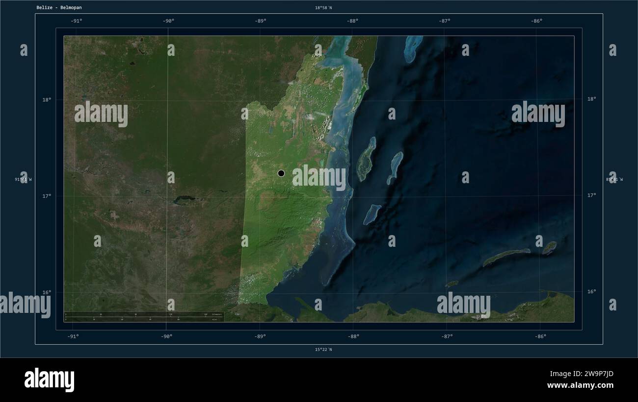Belize highlighted on a high resolution satellite map map with the ...