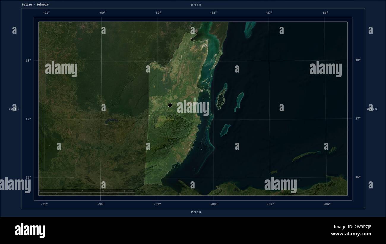 Belize highlighted on a low resolution satellite map map with the ...