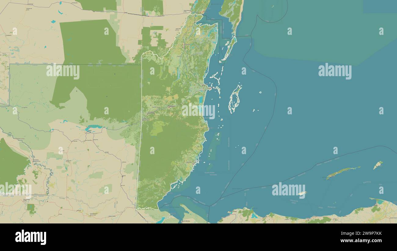 Belize outlined on a topographic, OSM Humanitarian style map Stock ...