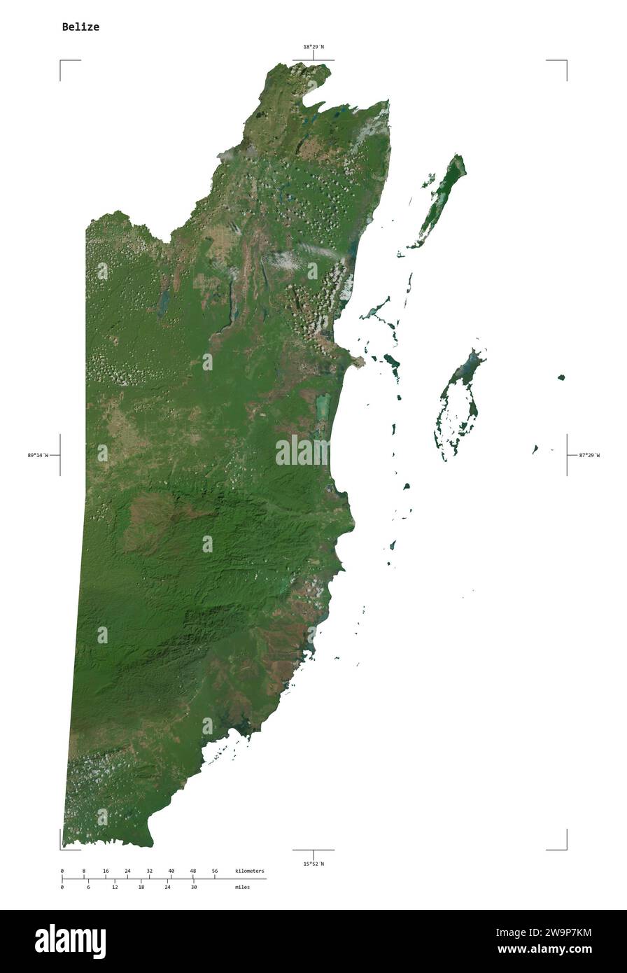 Shape of a high resolution satellite map of the Belize, with distance ...