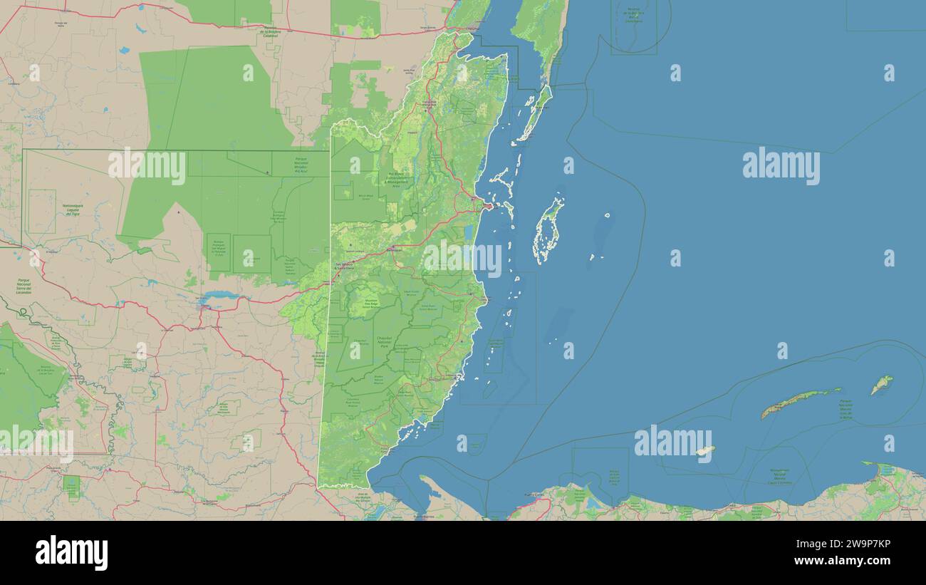 Belize outlined on a topographic, OSM Germany style map Stock Photo - Alamy