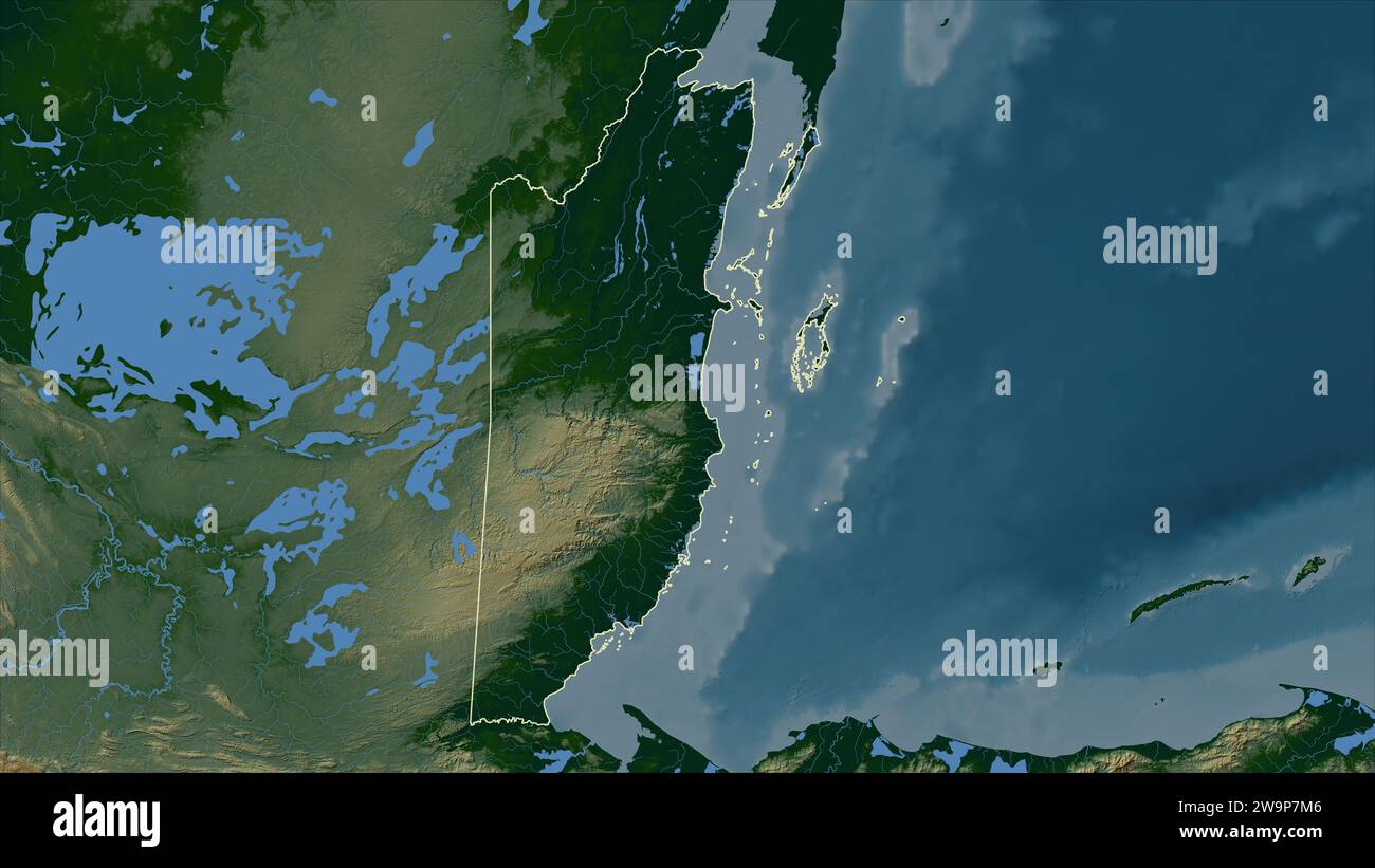 Belize outlined on a Colored elevation map with lakes and rivers Stock ...