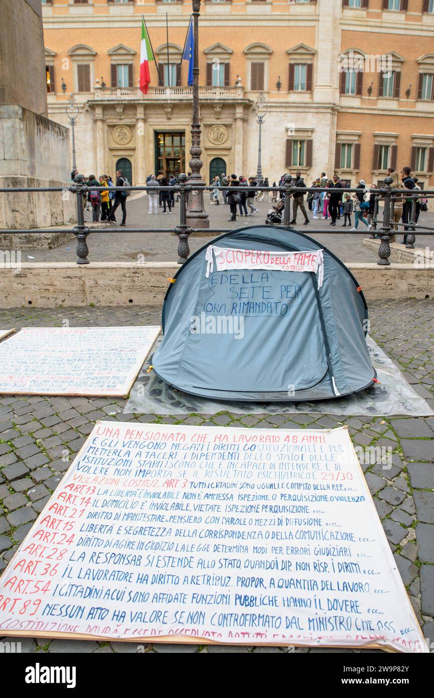 Rome, Italy. 29th Dec, 2023. The camp in front of Palazzo Montecitorio ...