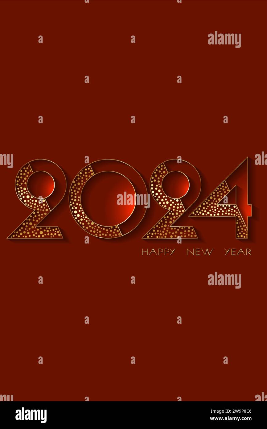 Happy New year 2024 gold foil modern numbers. Decorative greeting card ...
