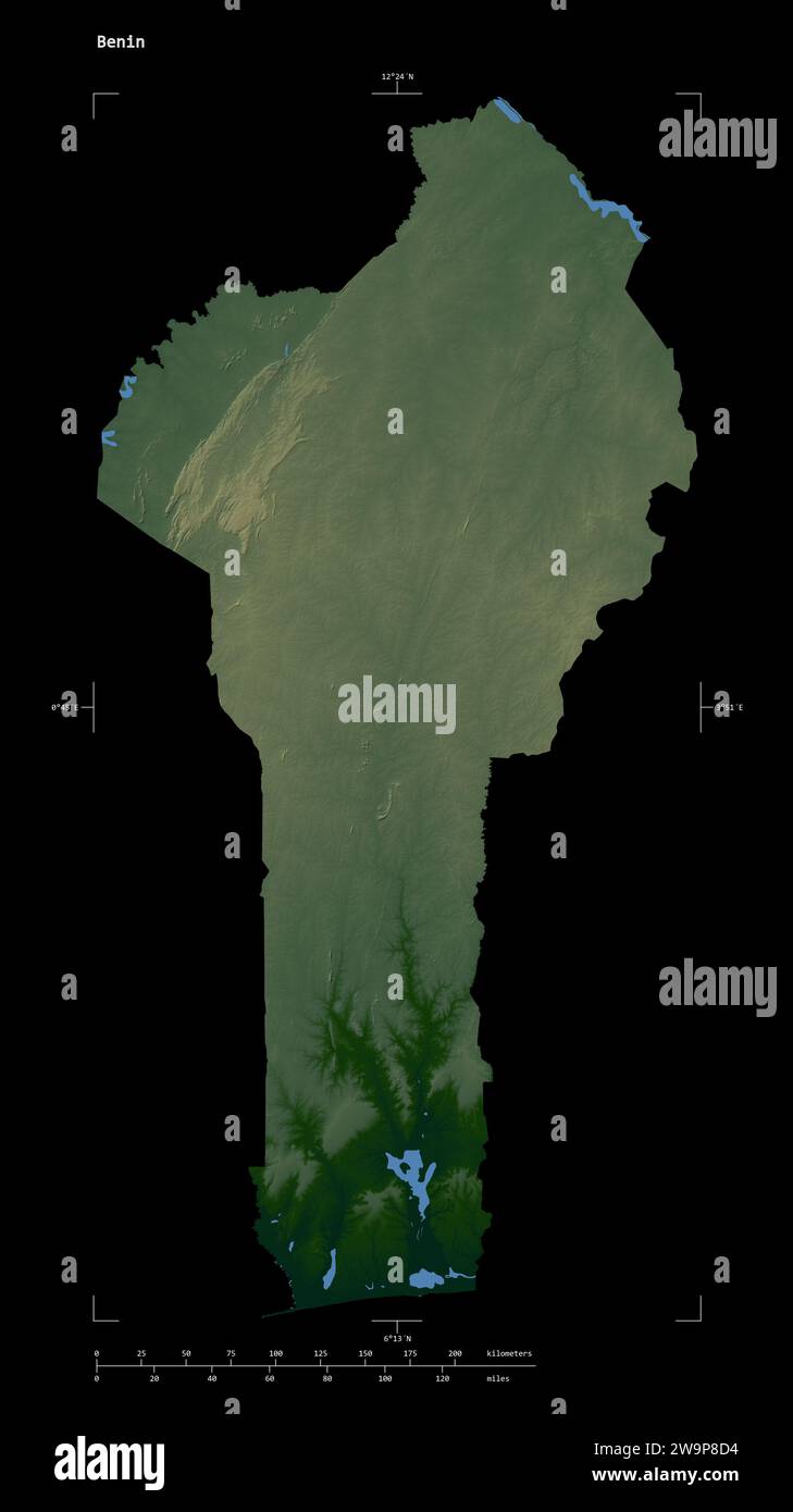 Shape of a Colored elevation map with lakes and rivers of the Benin ...