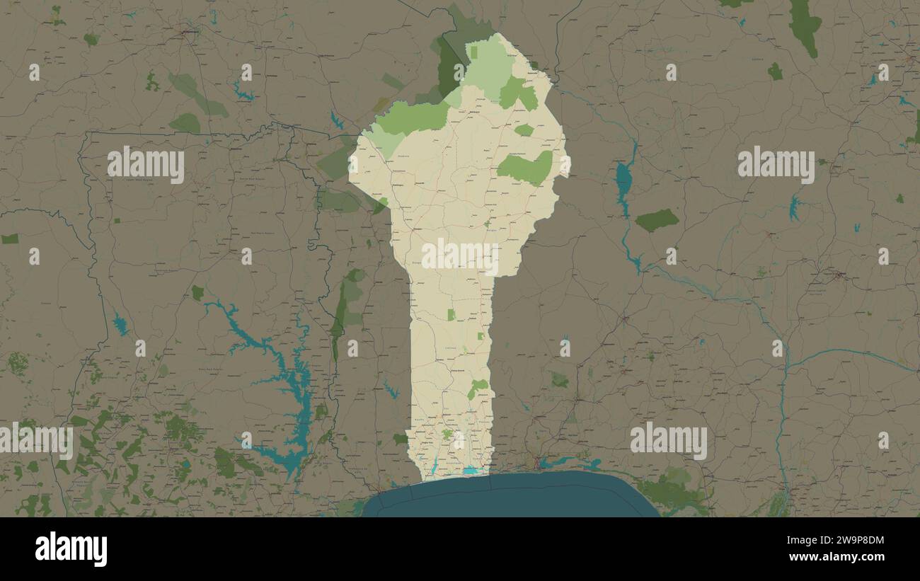 Benin highlighted on a topographic, OSM Humanitarian style map Stock ...
