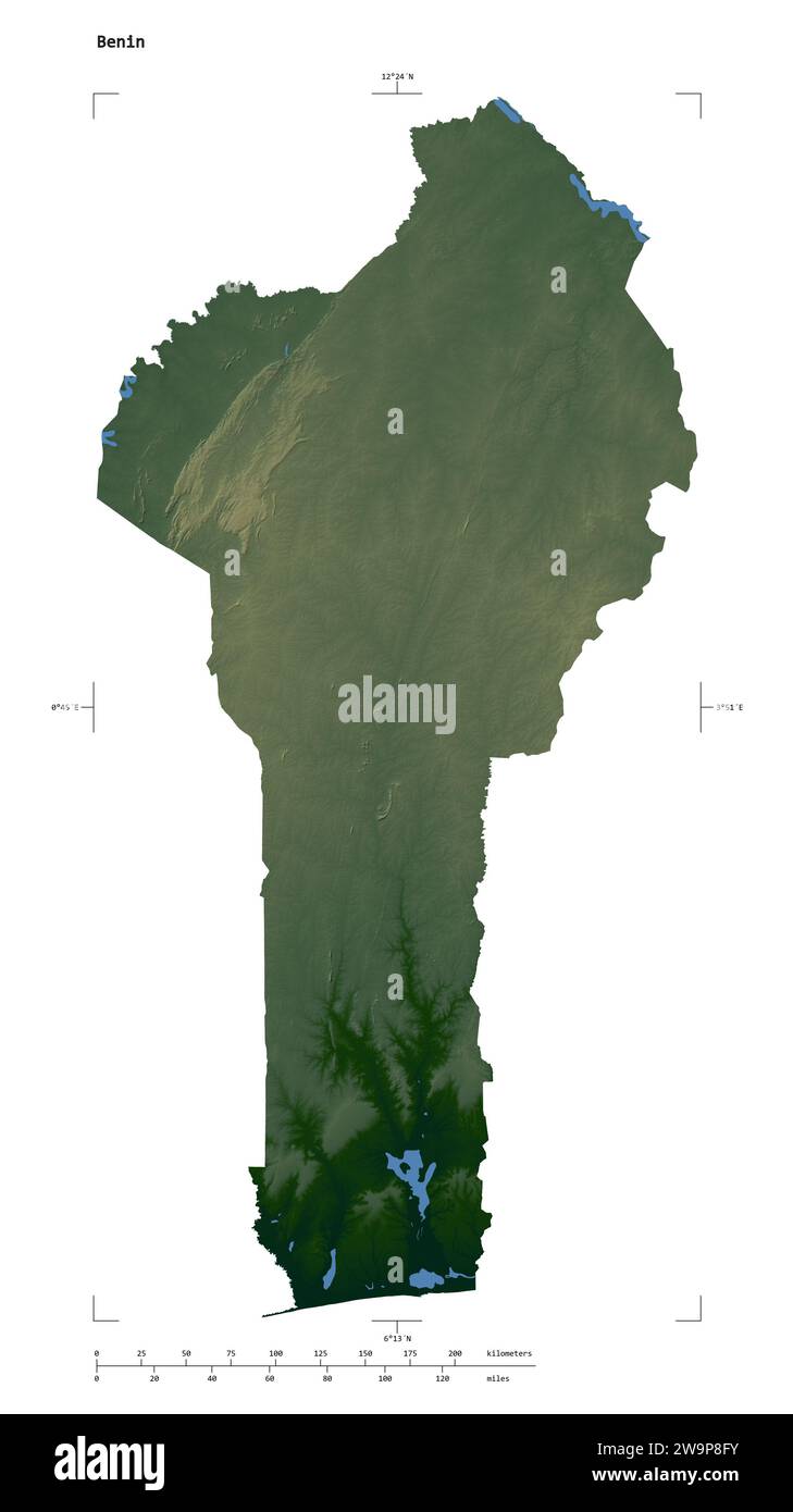Shape of a Colored elevation map with lakes and rivers of the Benin ...