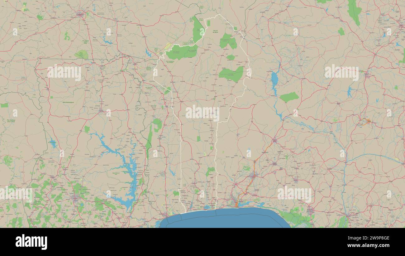 Benin outlined on a topographic, OSM Germany style map Stock Photo - Alamy