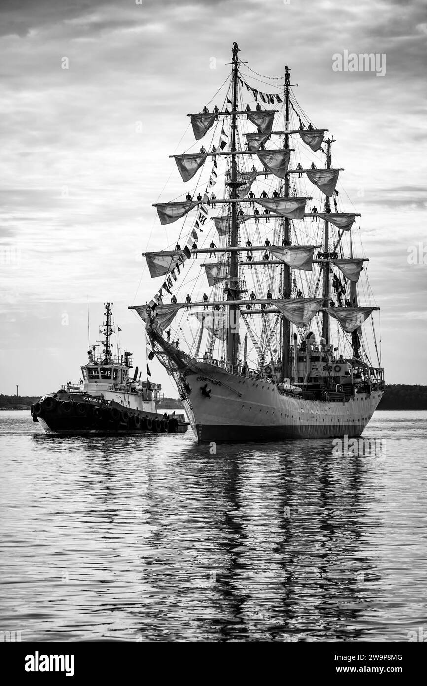 Cadets standing in the rigging of the Colombian Navy sail training ...