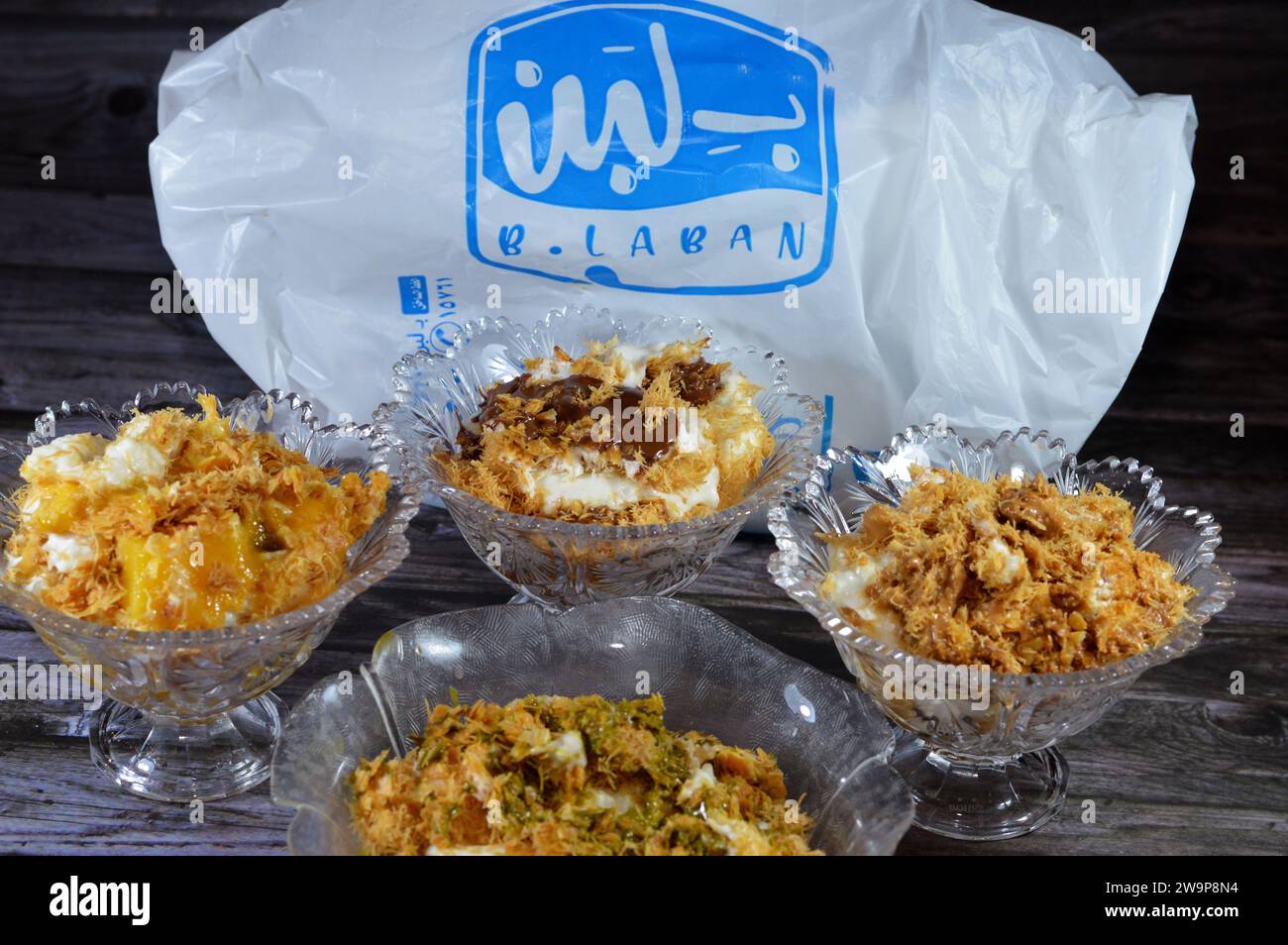 Cairo, Egypt, December 18 2023: Sweet Koshary from B.Laban made of ...
