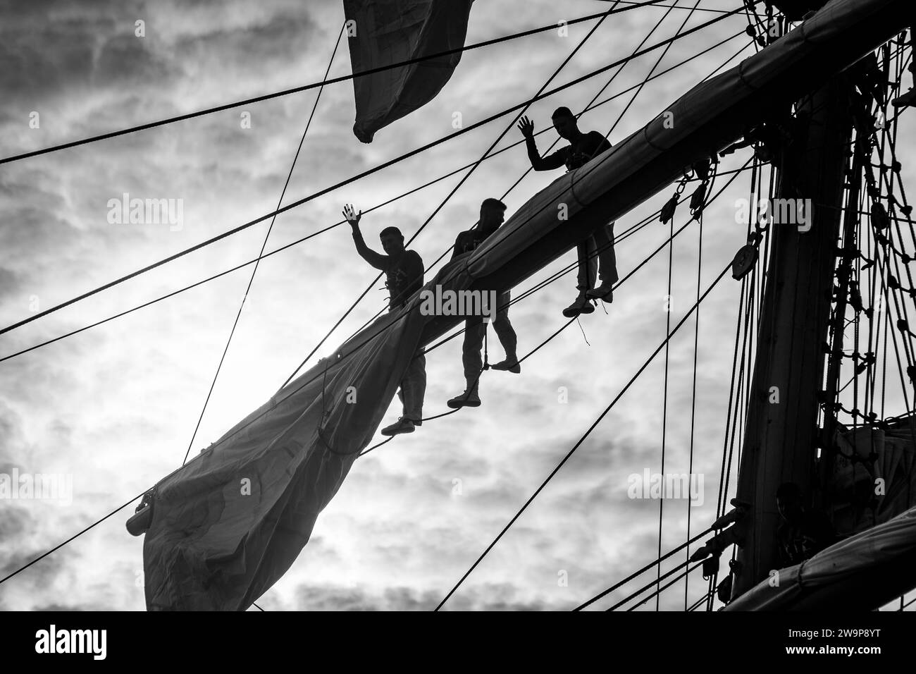 Cadets standing in the rigging of the Colombian Navy sail training ...