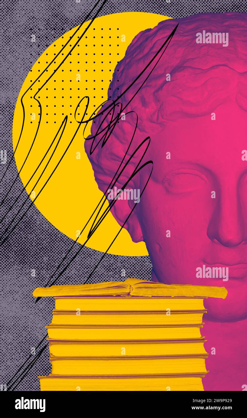 Abstract human antique statue and books. Creative idea symbol, art ...
