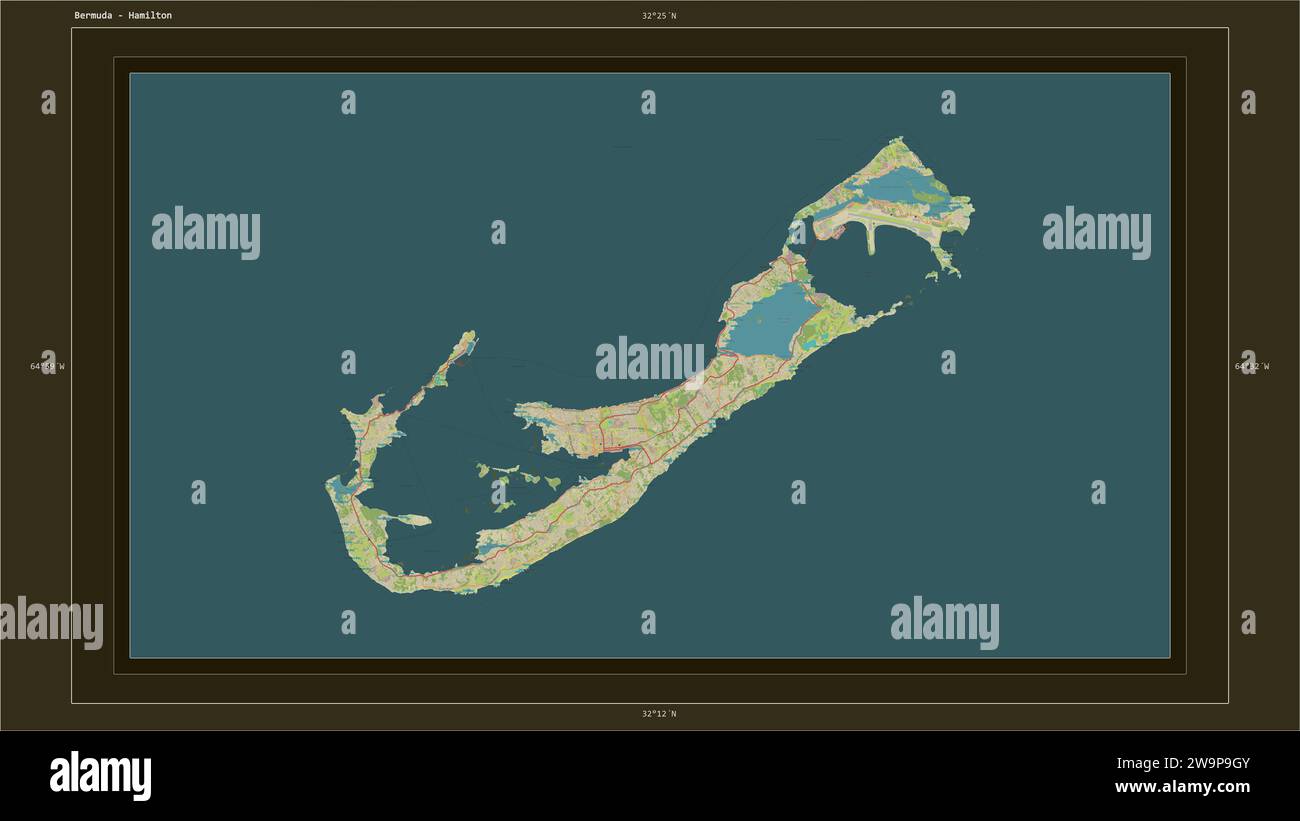 Bermuda highlighted on a topographic, OSM Humanitarian style map map ...