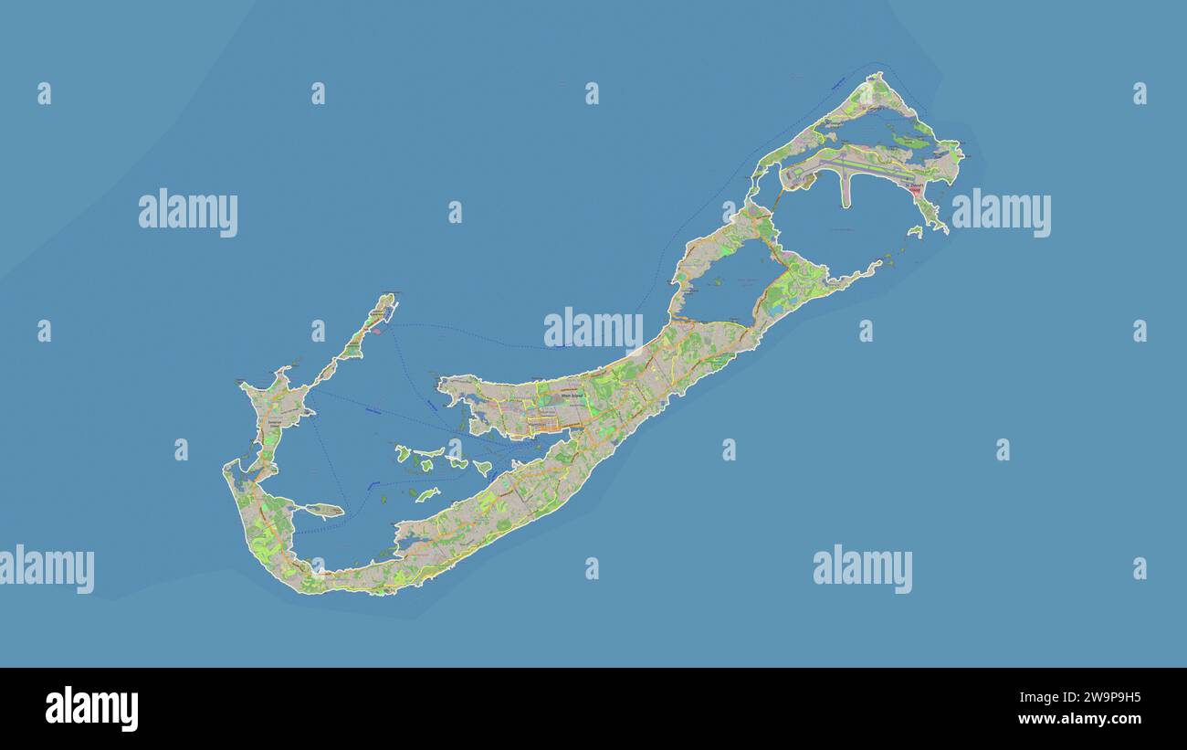 Bermuda outlined on a topographic, OSM standard style map Stock Photo - Alamy