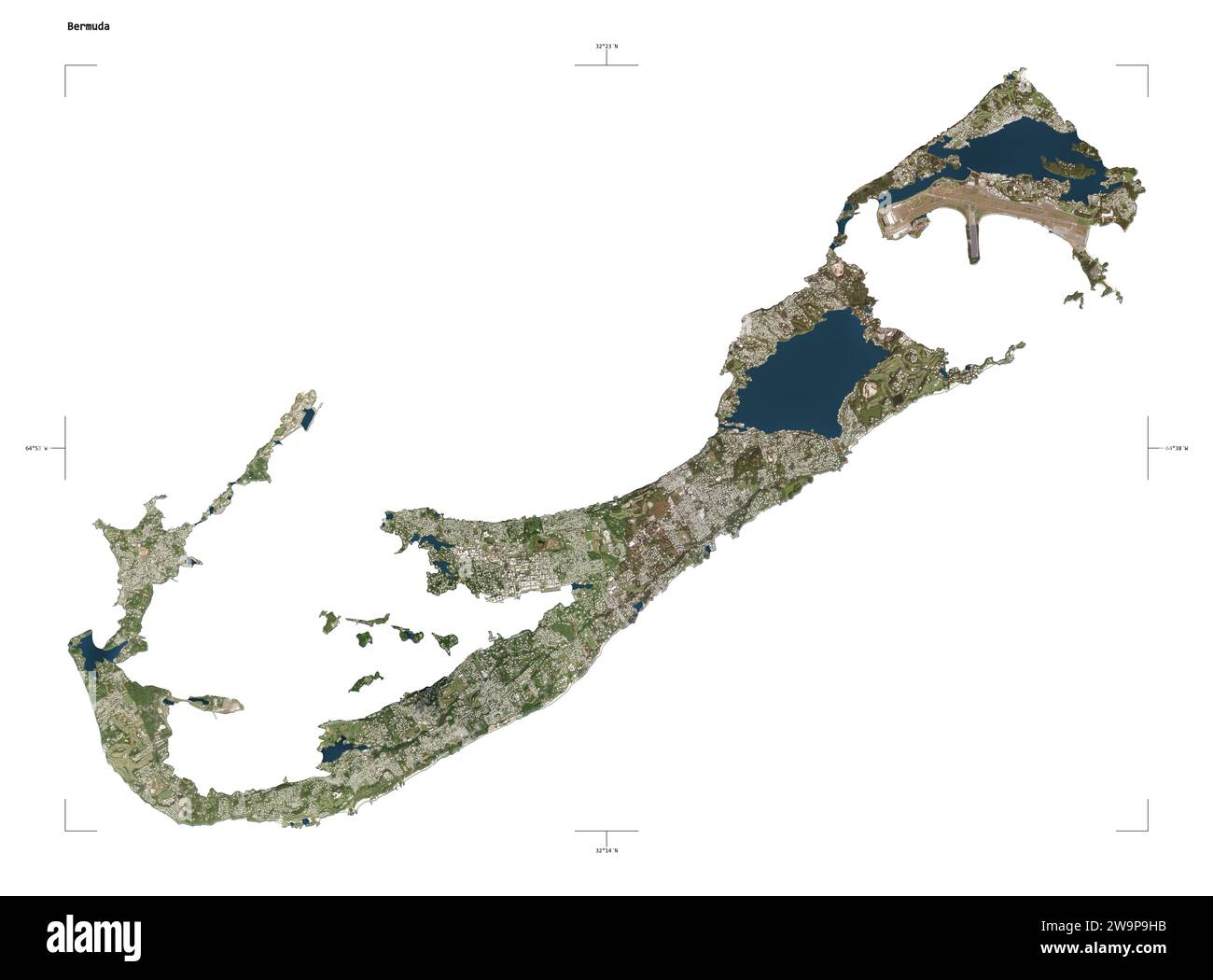 Shape of a high resolution satellite map of the Bermuda, with distance ...