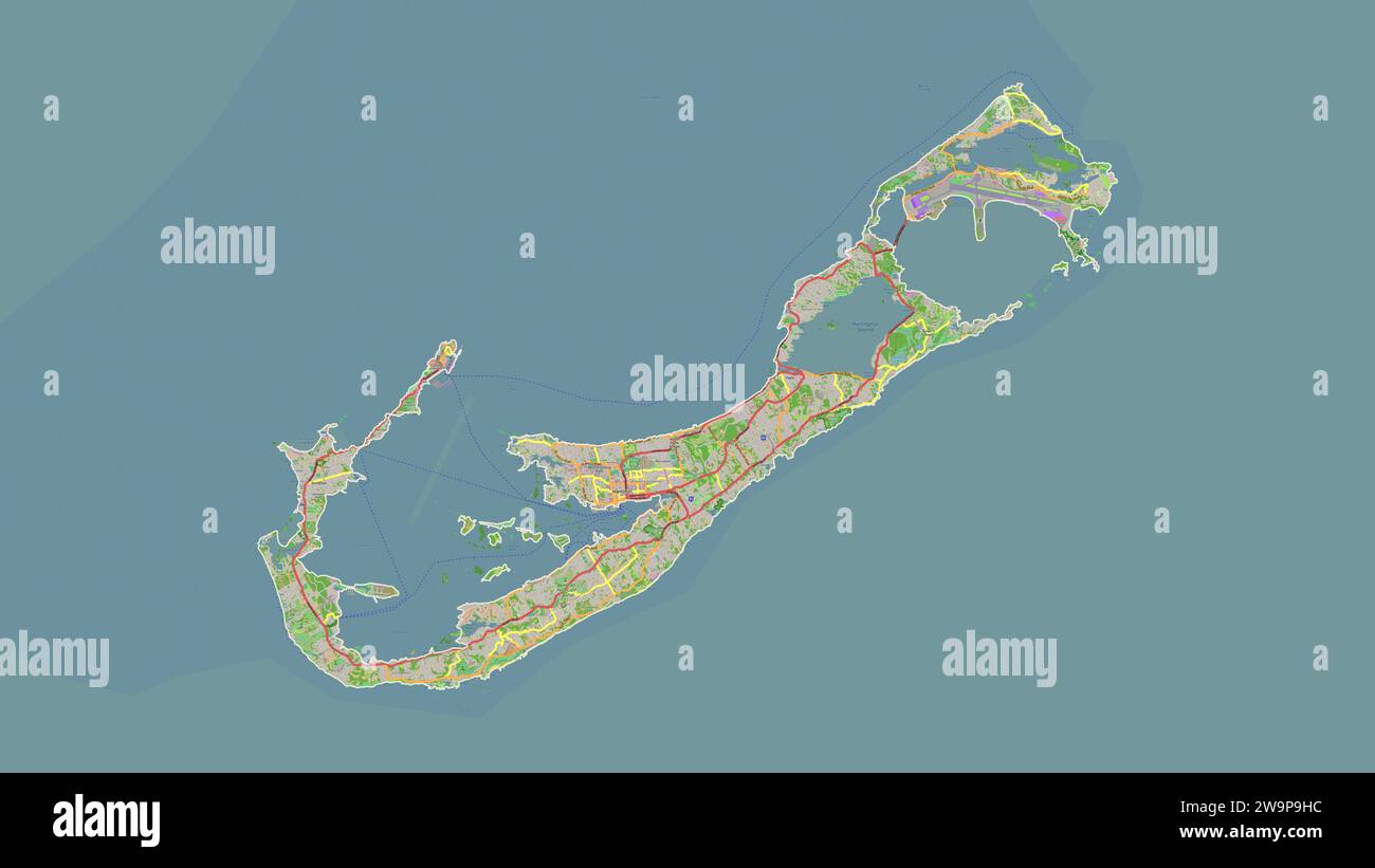 Bermuda outlined on a topographic, OSM France style map Stock Photo - Alamy