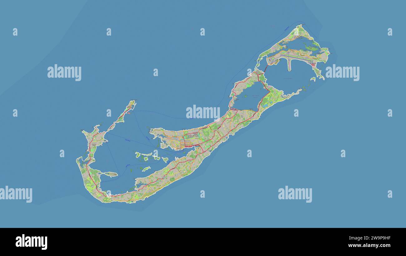 Bermuda outlined on a topographic, OSM Germany style map Stock Photo ...