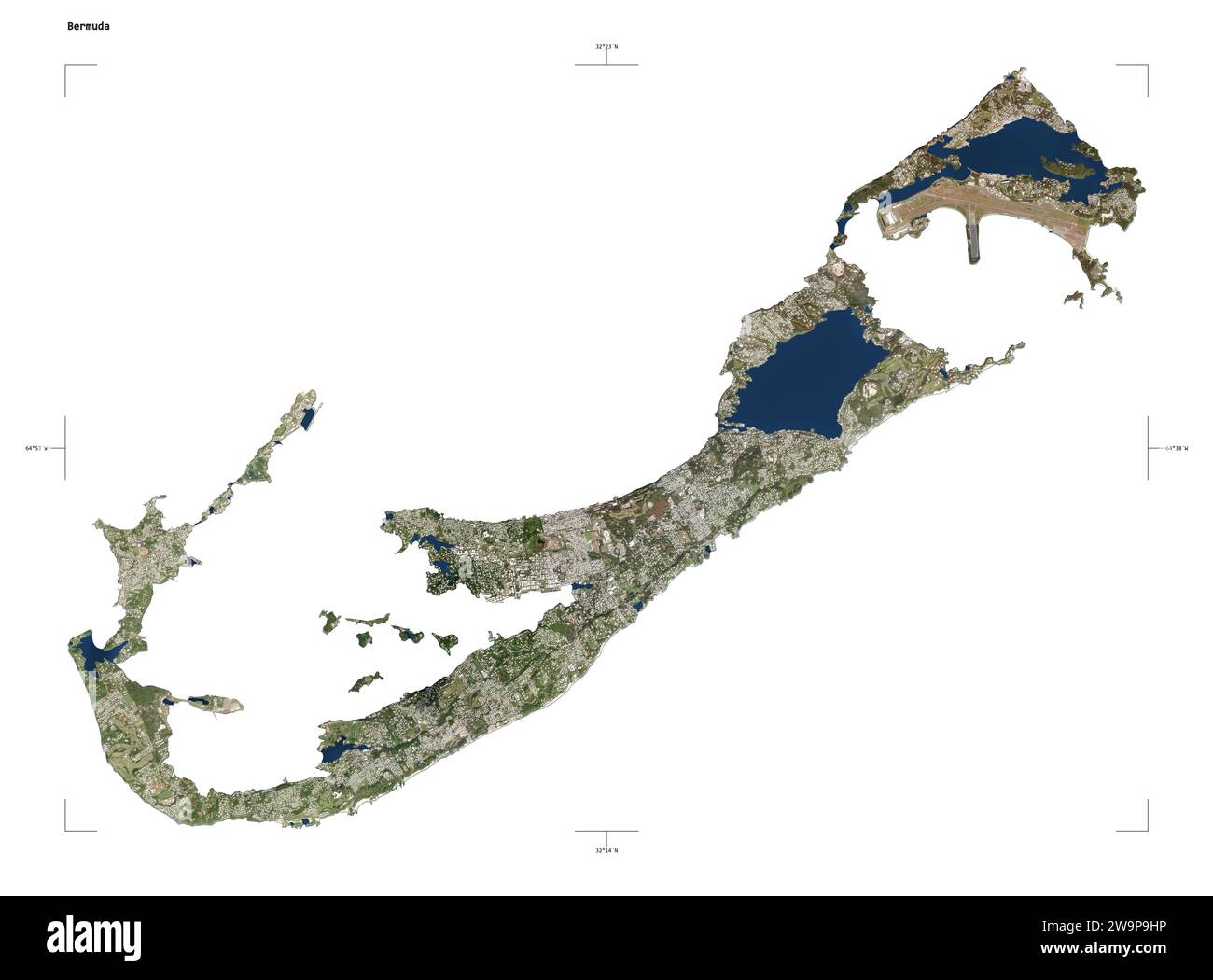 Shape of a low resolution satellite map of the Bermuda, with distance ...